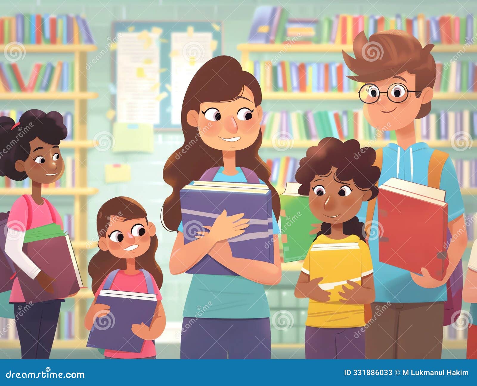 Group of Diverse Students Holding Books in a School Library with ...