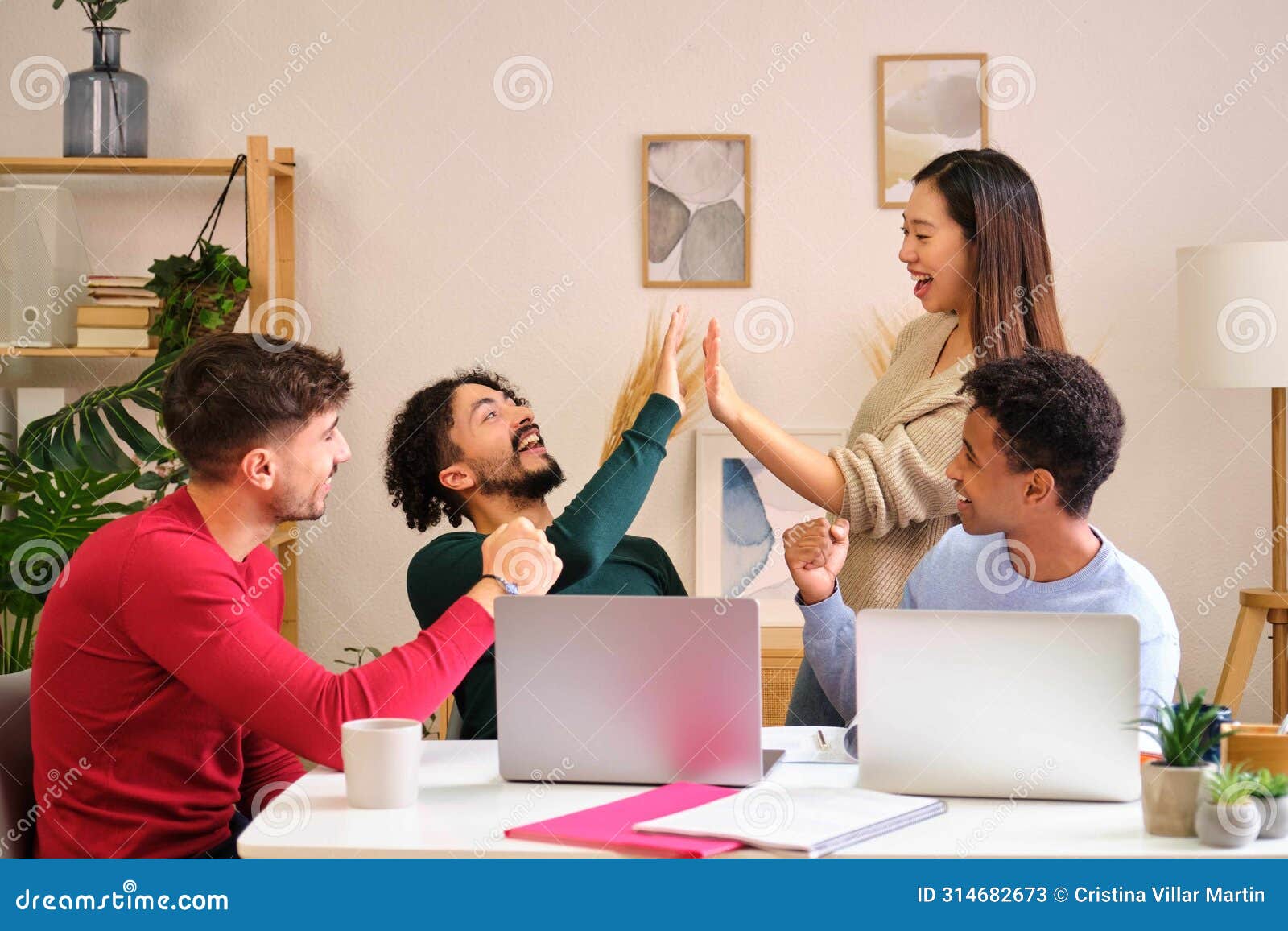 Group of Diverse University Colleagues Celebrating Good Grades on the ...