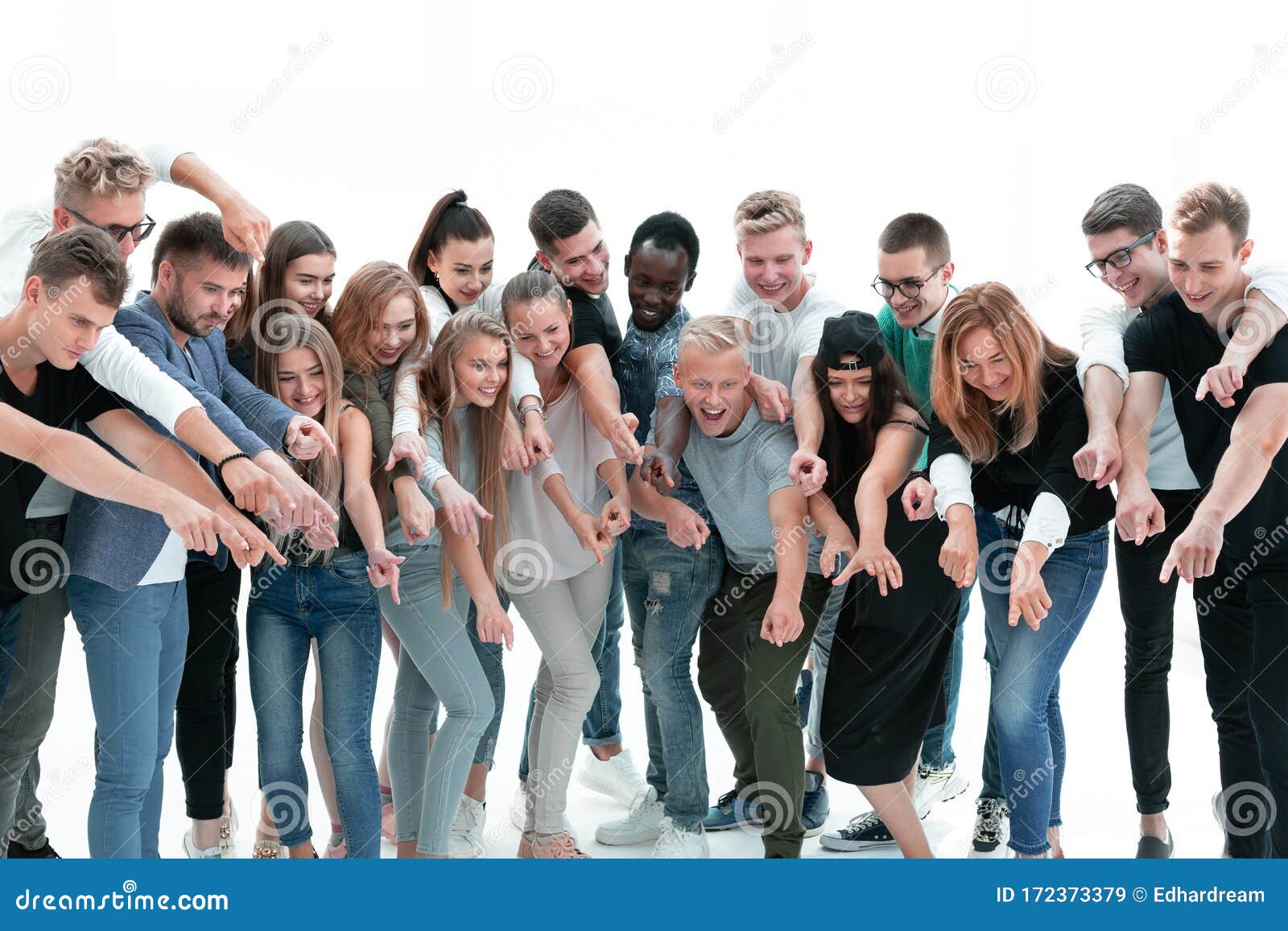 Group of Diverse Young People Pointing at One Point. Stock Image ...