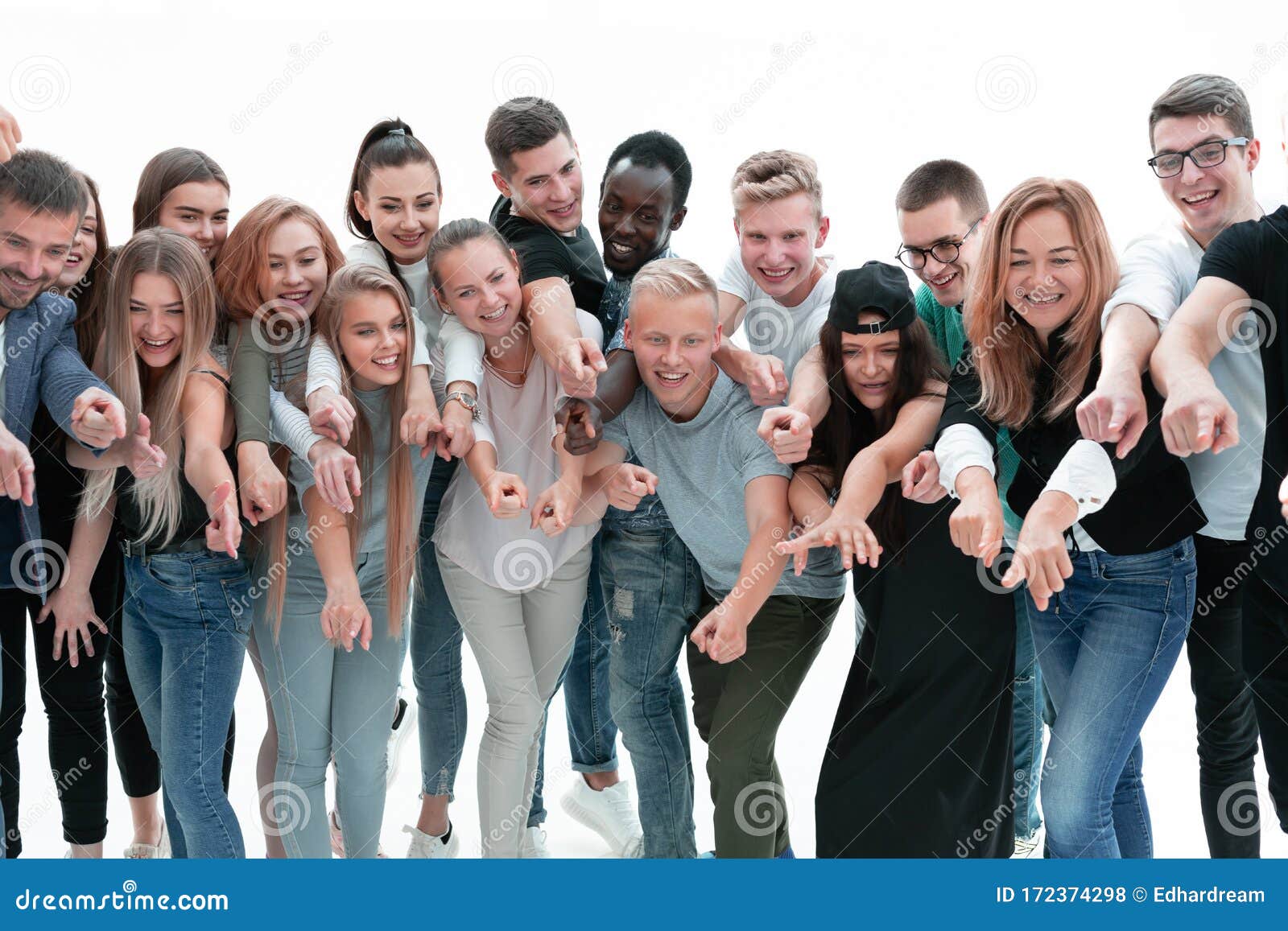 Group of Diverse Young People Pointing at One Point. Stock Photo ...