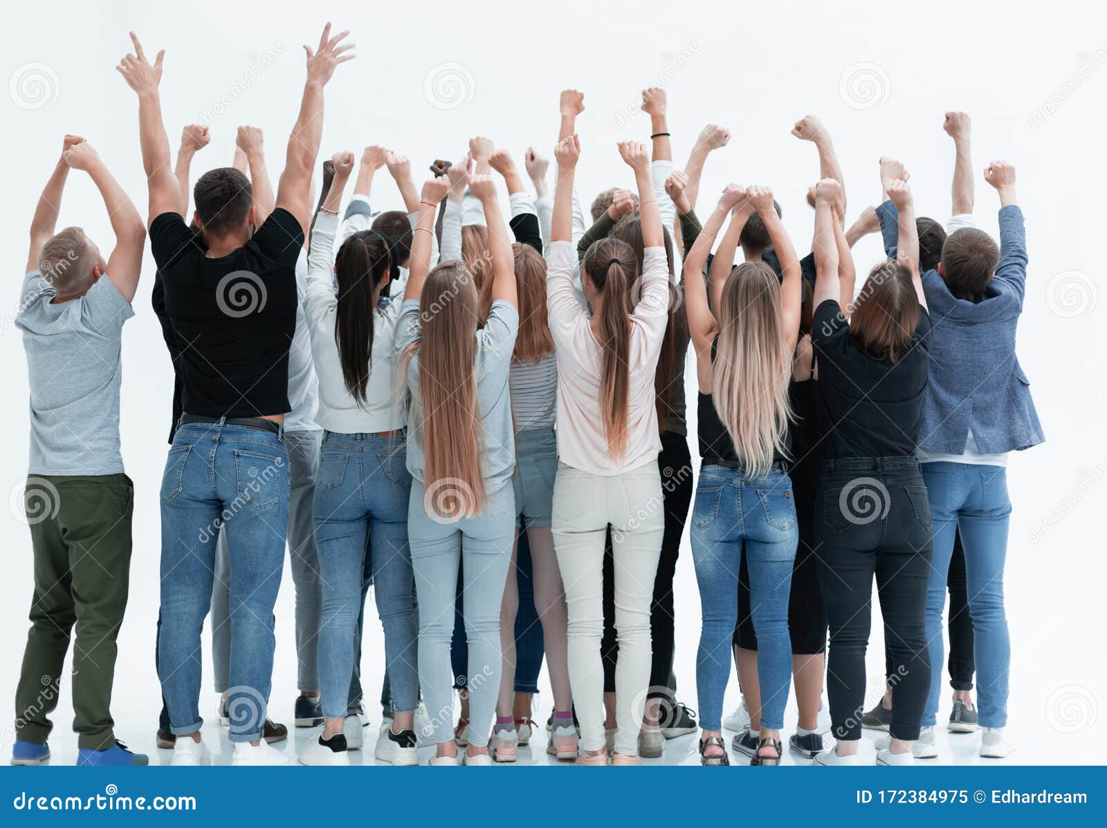 Group of Diverse Young People Standing with Hands Up Stock Image ...