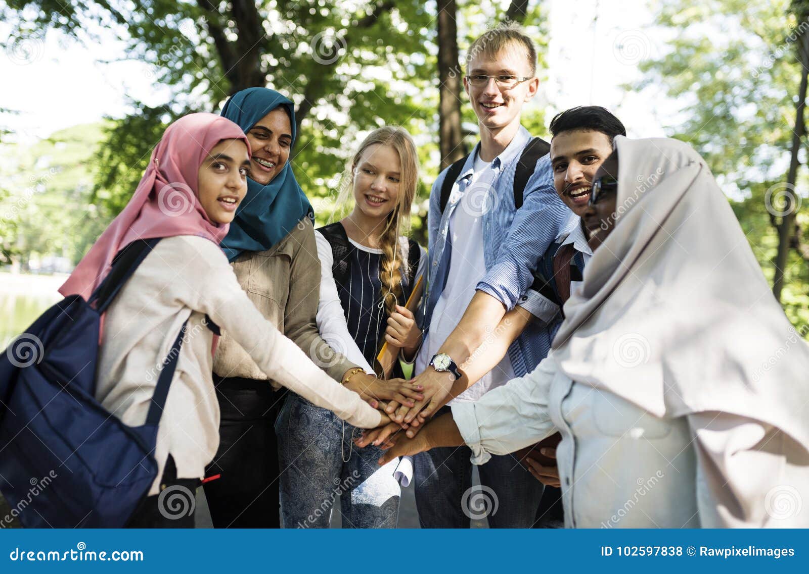 Group of Diverse Youth with Teamwork Joined Hands Stock Photo - Image ...