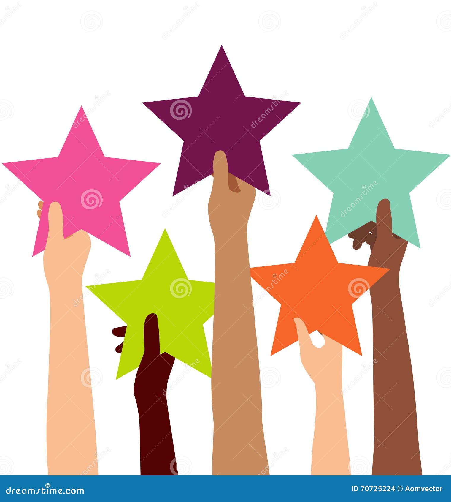 Group Of Diversity Hand Reaching For The Stars. Cartoon Vector ...