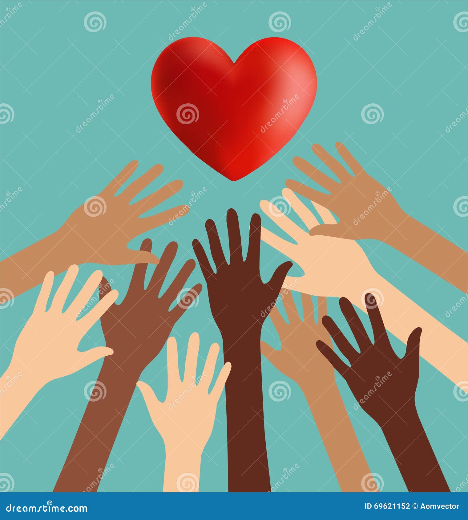 Group of Diversity Hand Reaching for the Red Heart Stock Vector ...