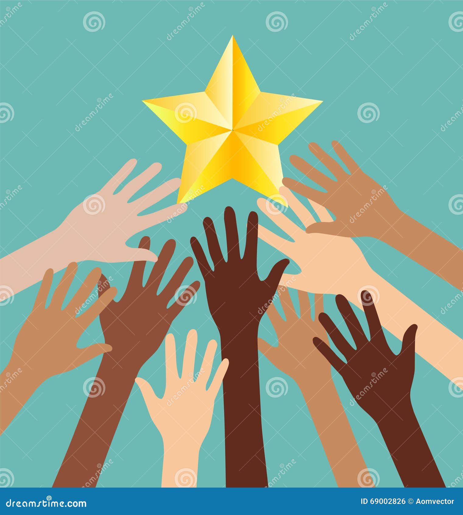 Group of Diversity Hand Reaching for the Stars, Success Metaphor Stock ...