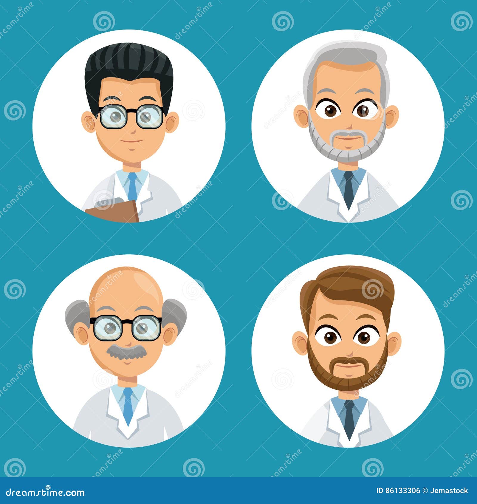 Group Doctor Professional Icons Round Stock Vector - Illustration of ...