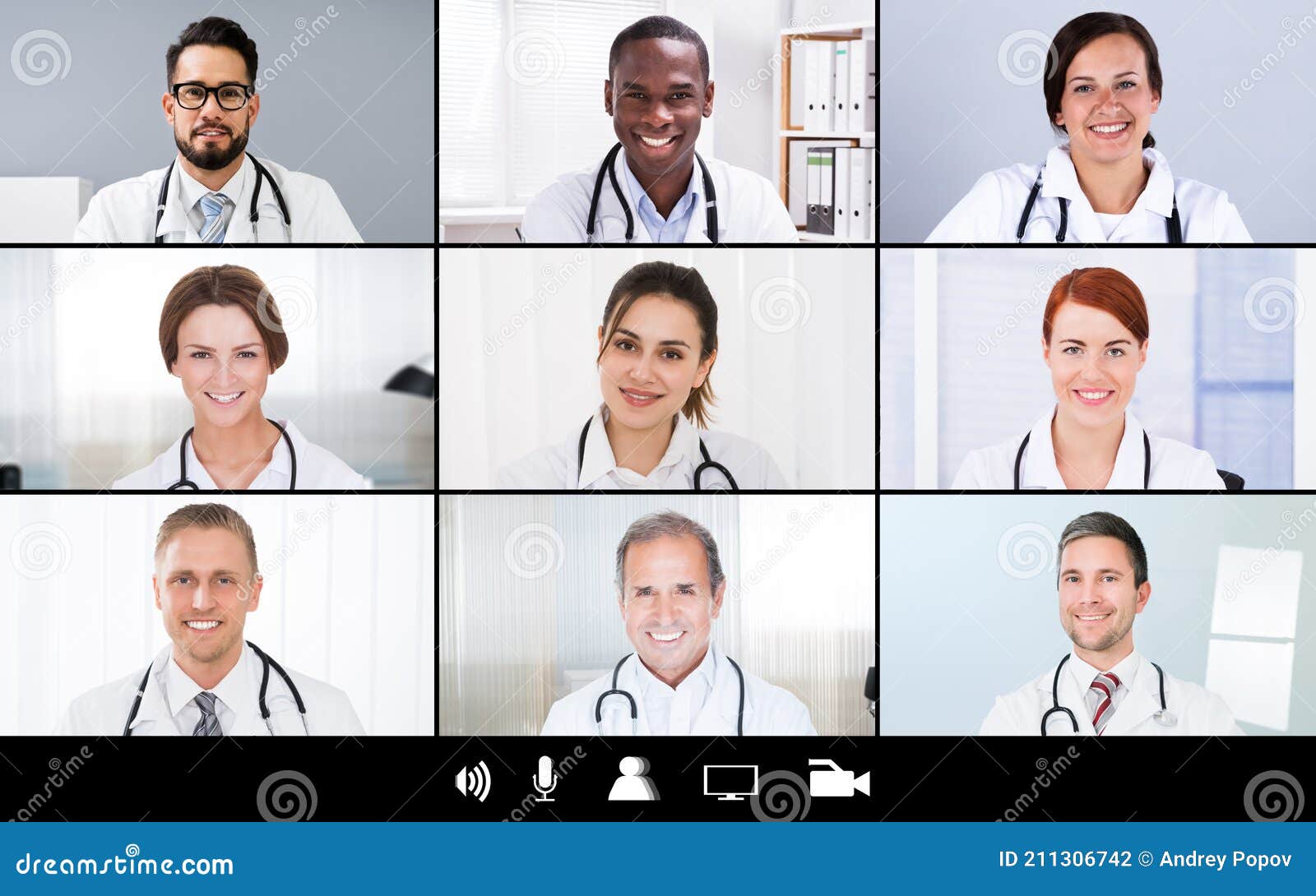 Group Doctor Video Conference Screen Stock Photo - Image of african ...