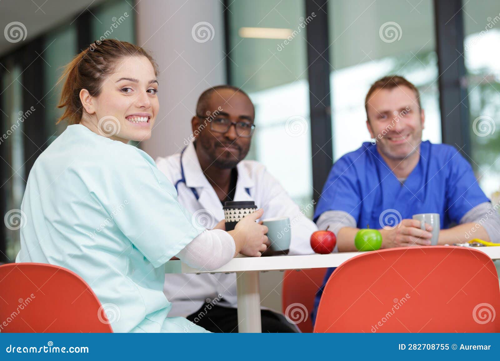 Group doctors in cafeteria stock image. Image of snack - 282708755