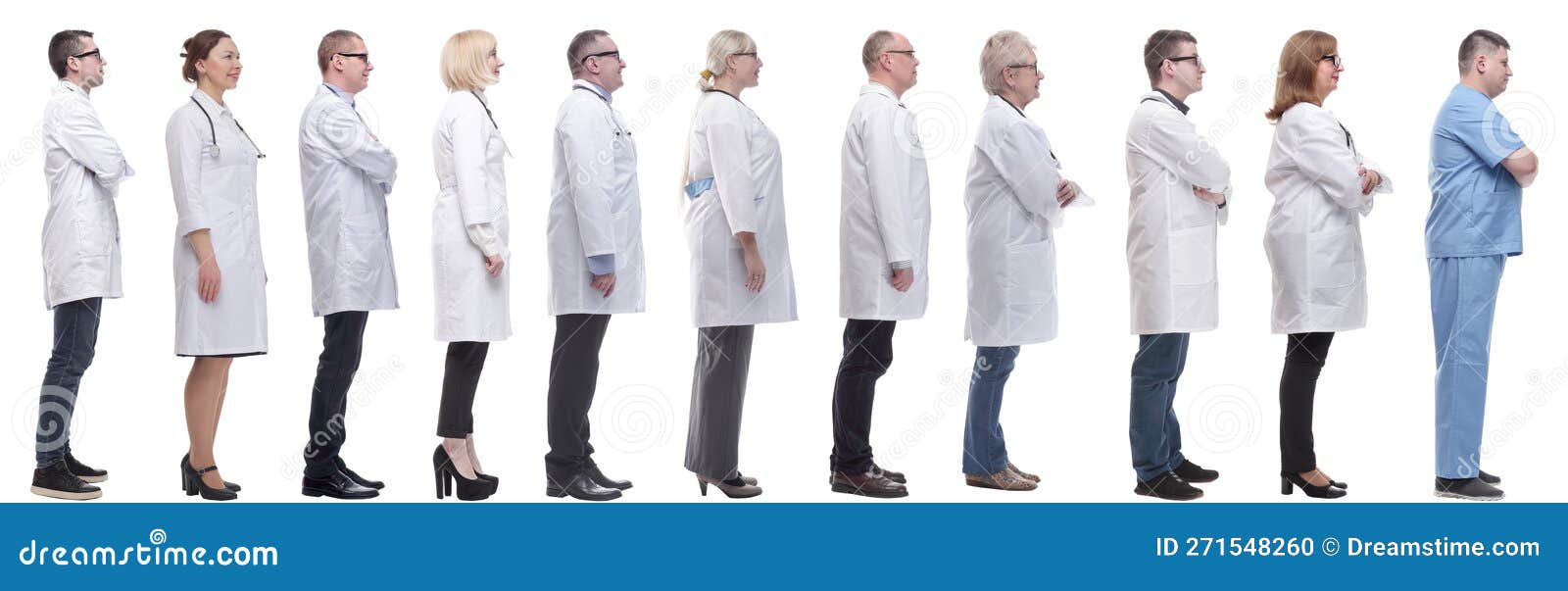 Group of Doctors in Profile Isolated on White Stock Photo - Image of ...