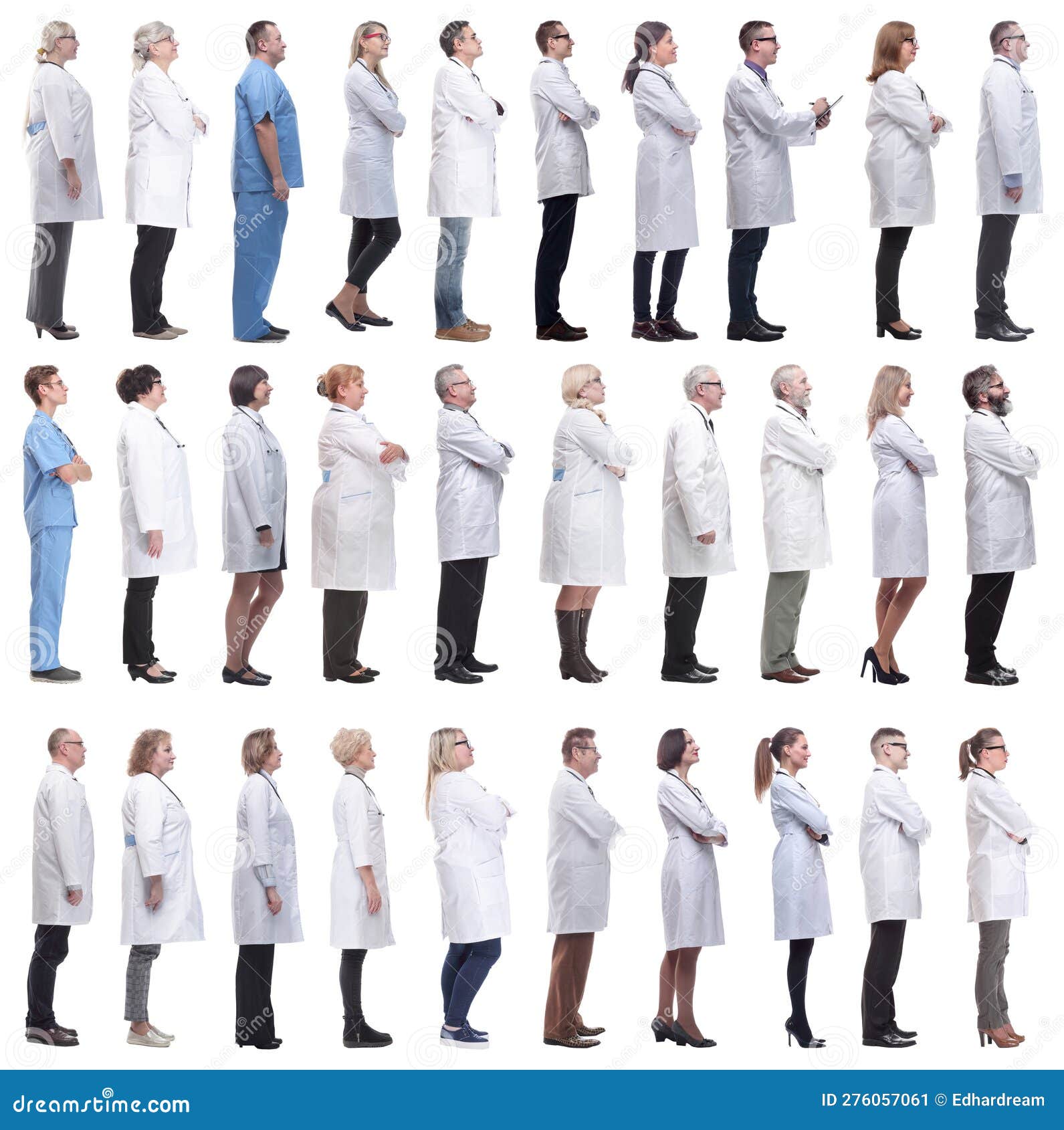 Group of Doctors in Profile Isolated on White Stock Image - Image of ...