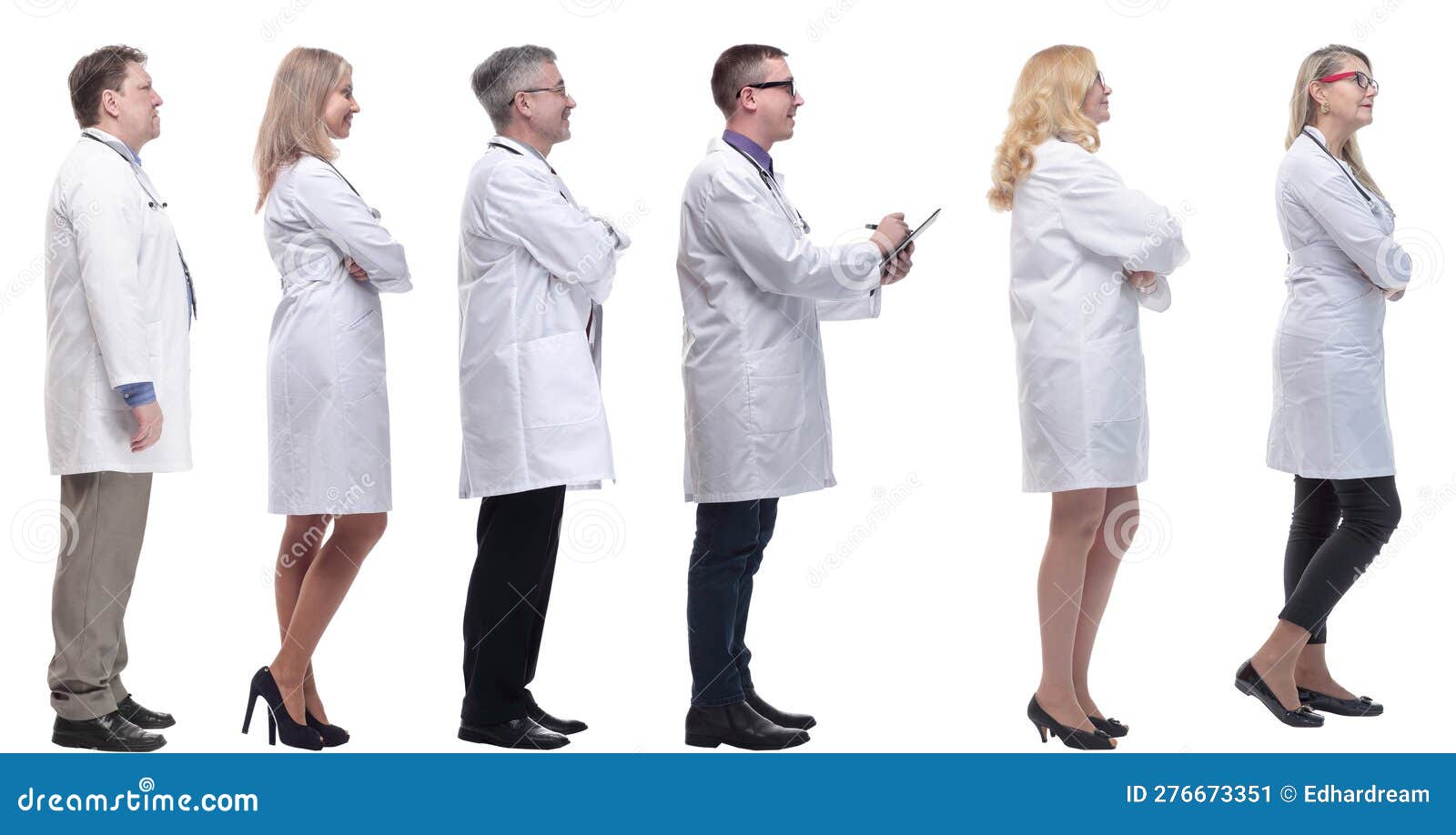 Group of Doctors in Profile Isolated on White Stock Image - Image of ...