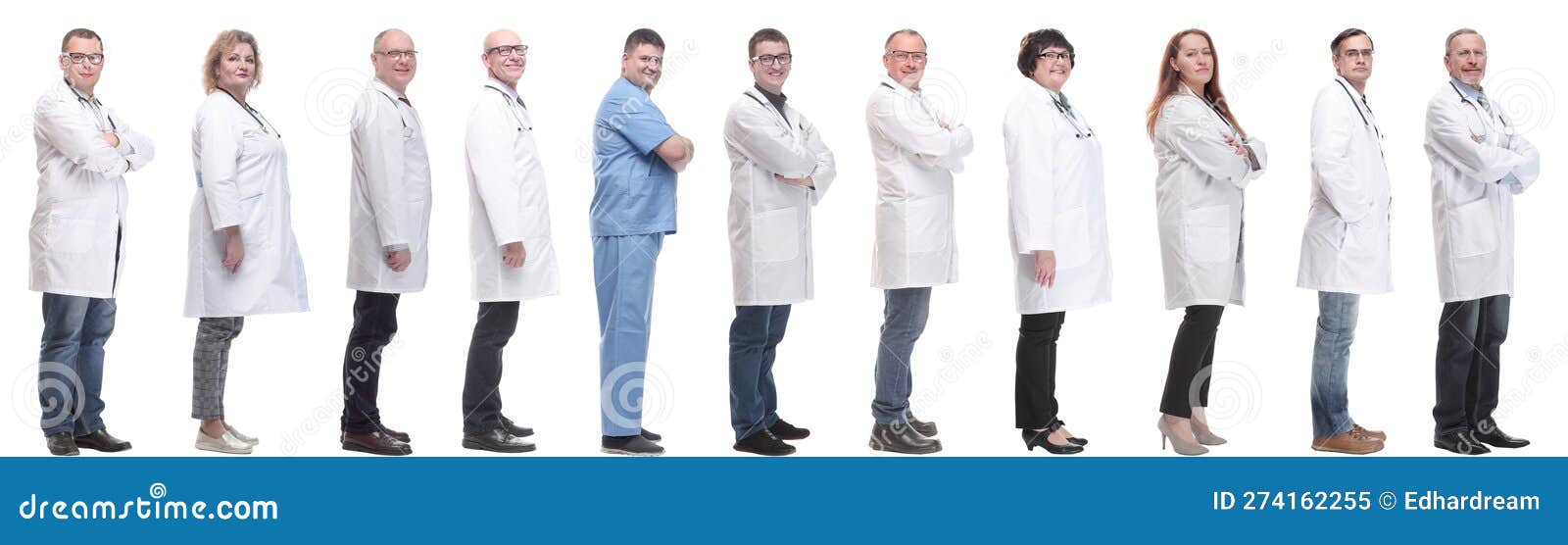 Group of Doctors in Profile Isolated on White Stock Image - Image of ...