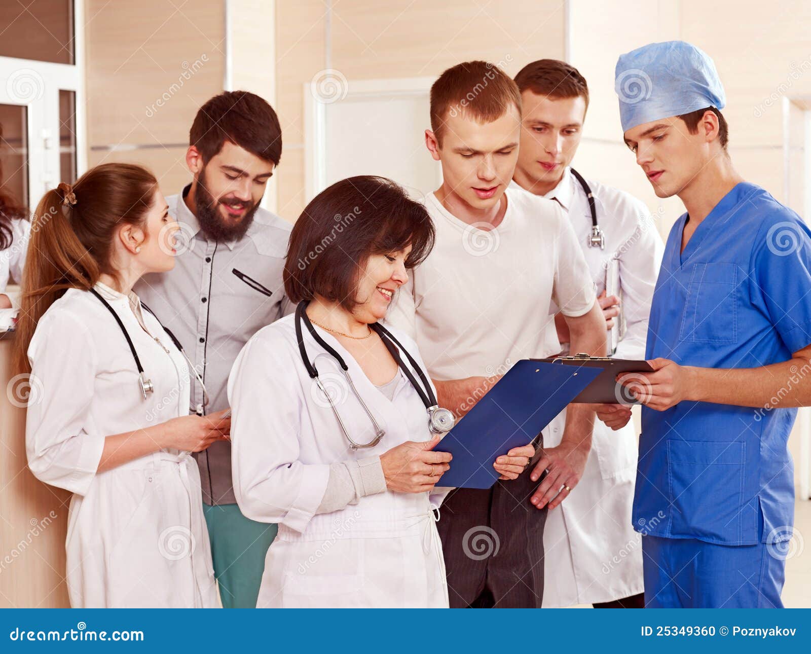 Group Doctors at Reception in Hospital. Stock Photo - Image of office ...