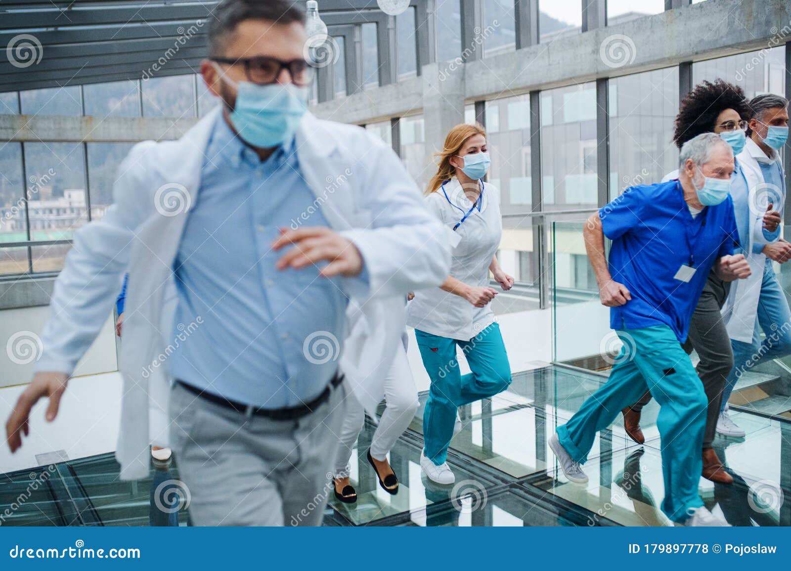 Group of Doctors Running in Corridor of Hospital, Emergency Concept ...