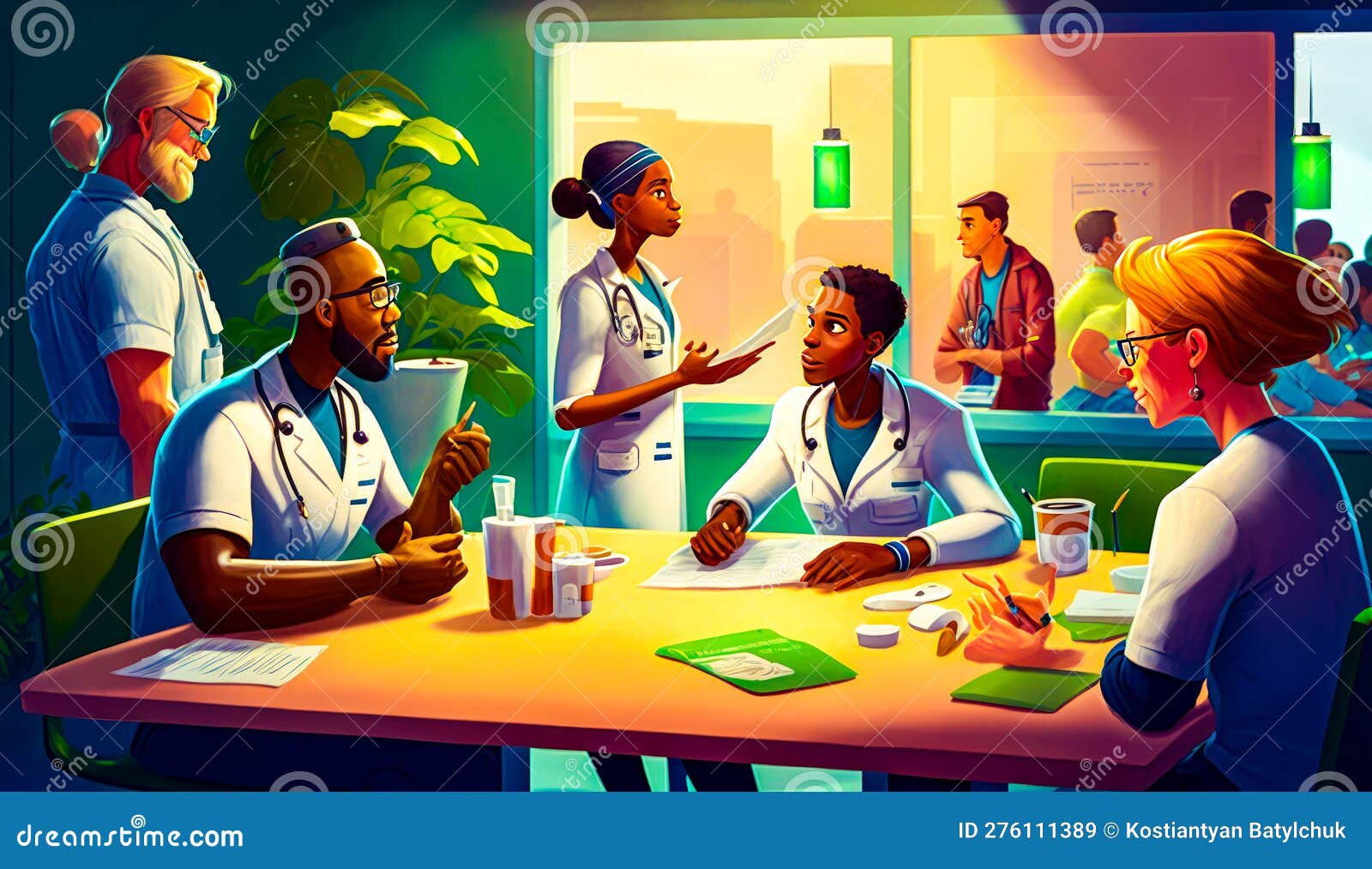 Group of Doctors Sitting at Table Talking To Each Other in Room ...