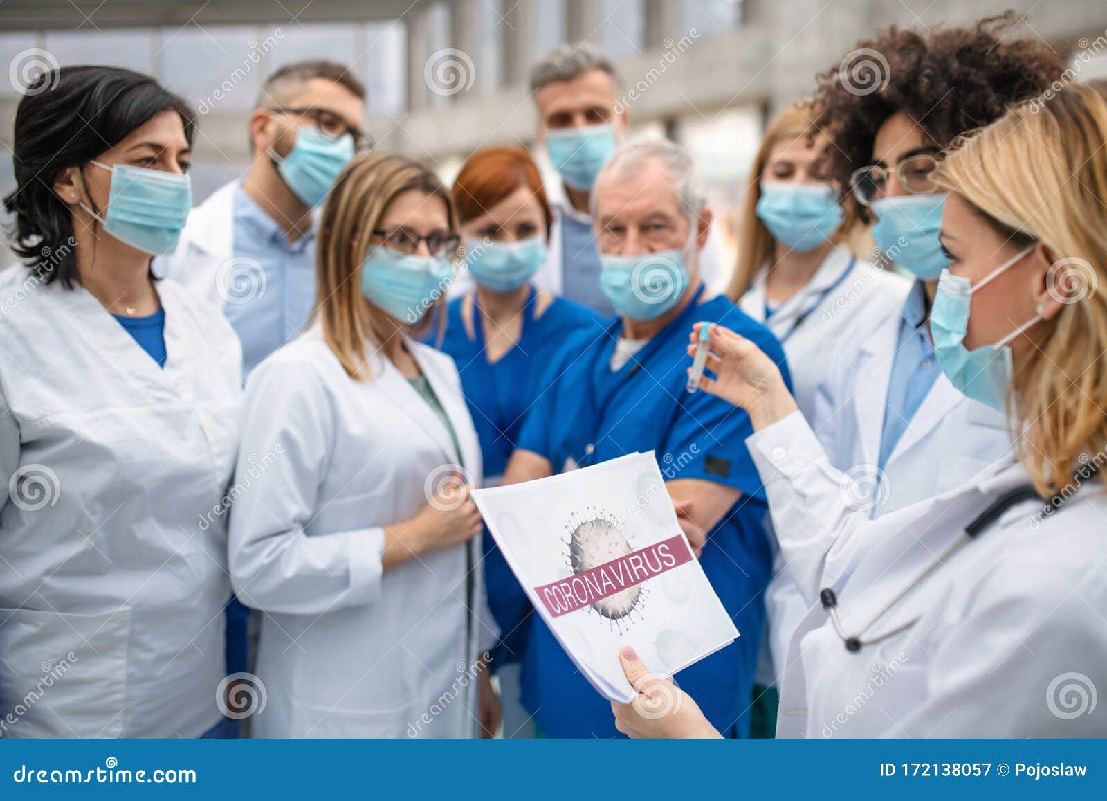 Group of Doctors Talking about Corona Virus on Conference. Stock Image ...