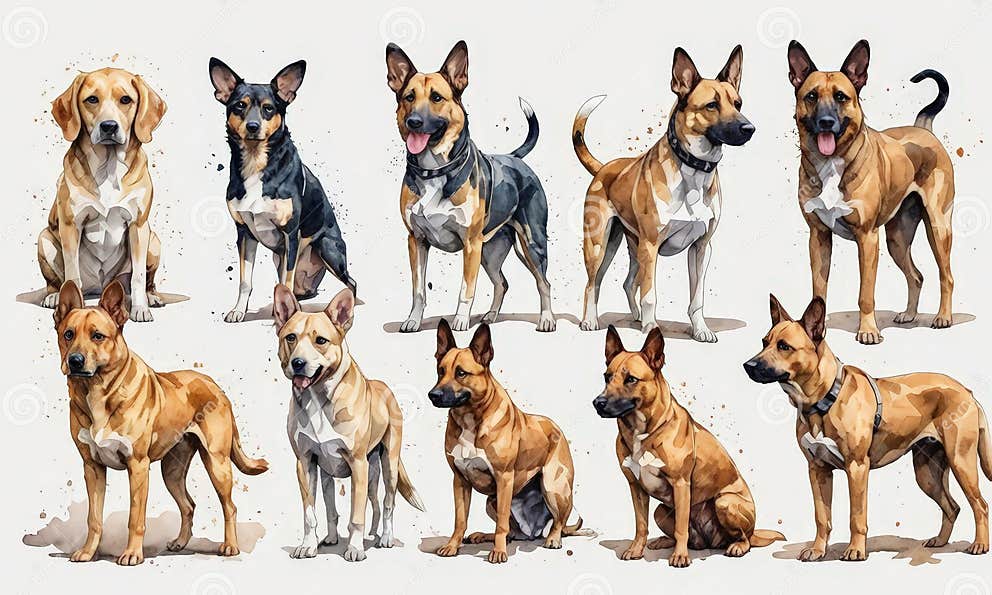 Group Dogs with Different Colors Stock Illustration - Illustration of ...