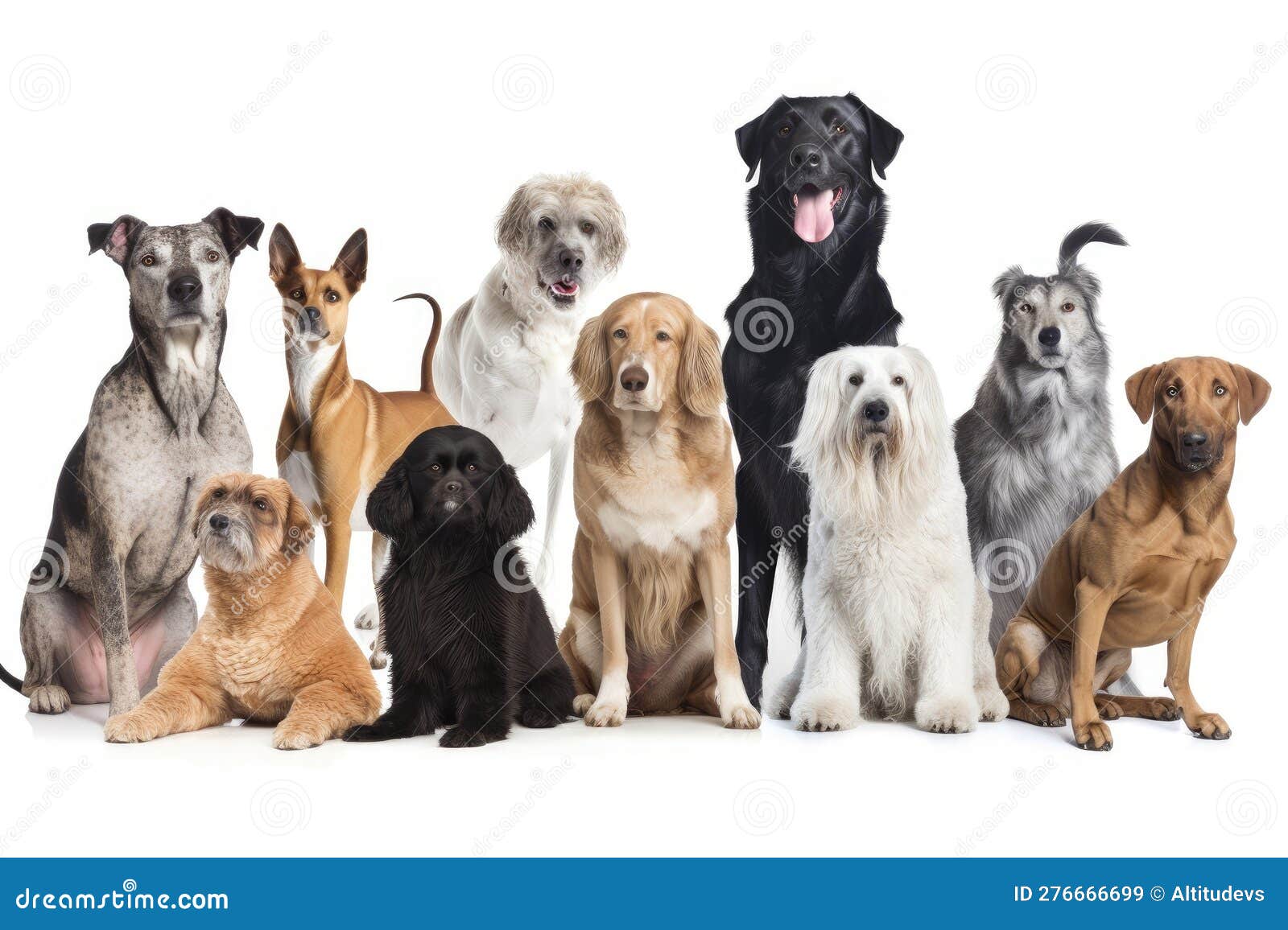 Group of Dogs with Diverse Breeds, Sizes, and Colors Looking at the ...
