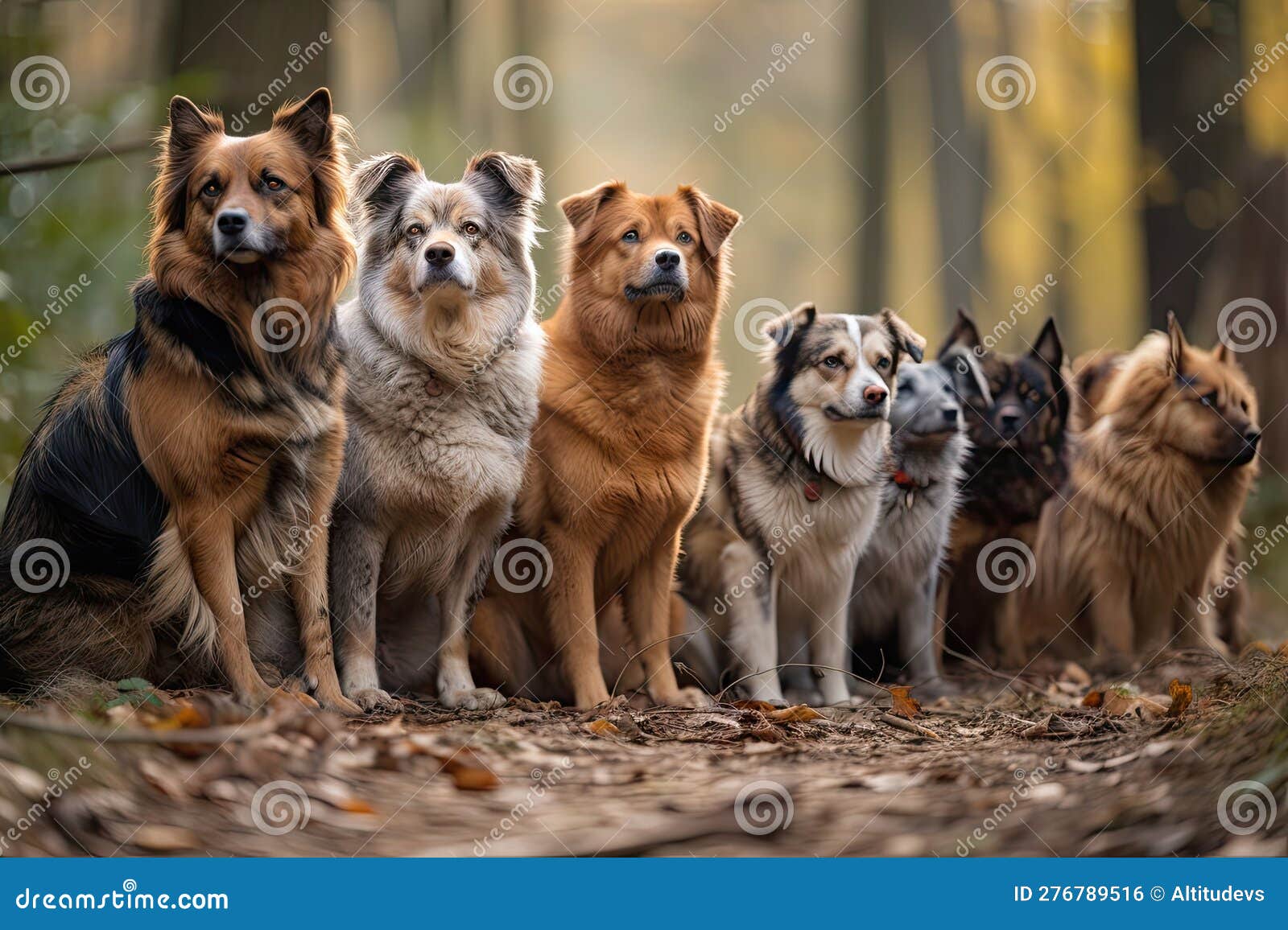 Group of Dogs, Each One Looking in Their Own Direction, Creating an Eye ...