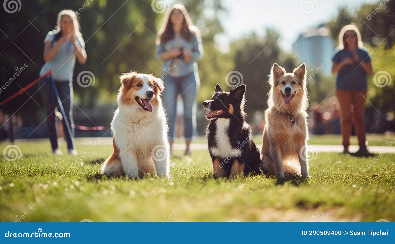 Group of Dogs with Owners at Obedience Class Stock Illustration ...