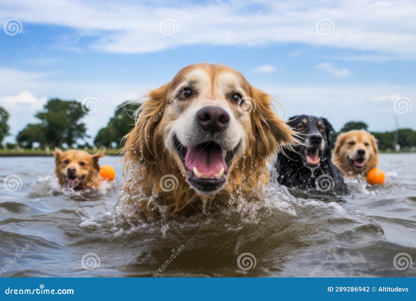 Group of Dogs Playfully Swimming Together Stock Photo - Image of dogs ...