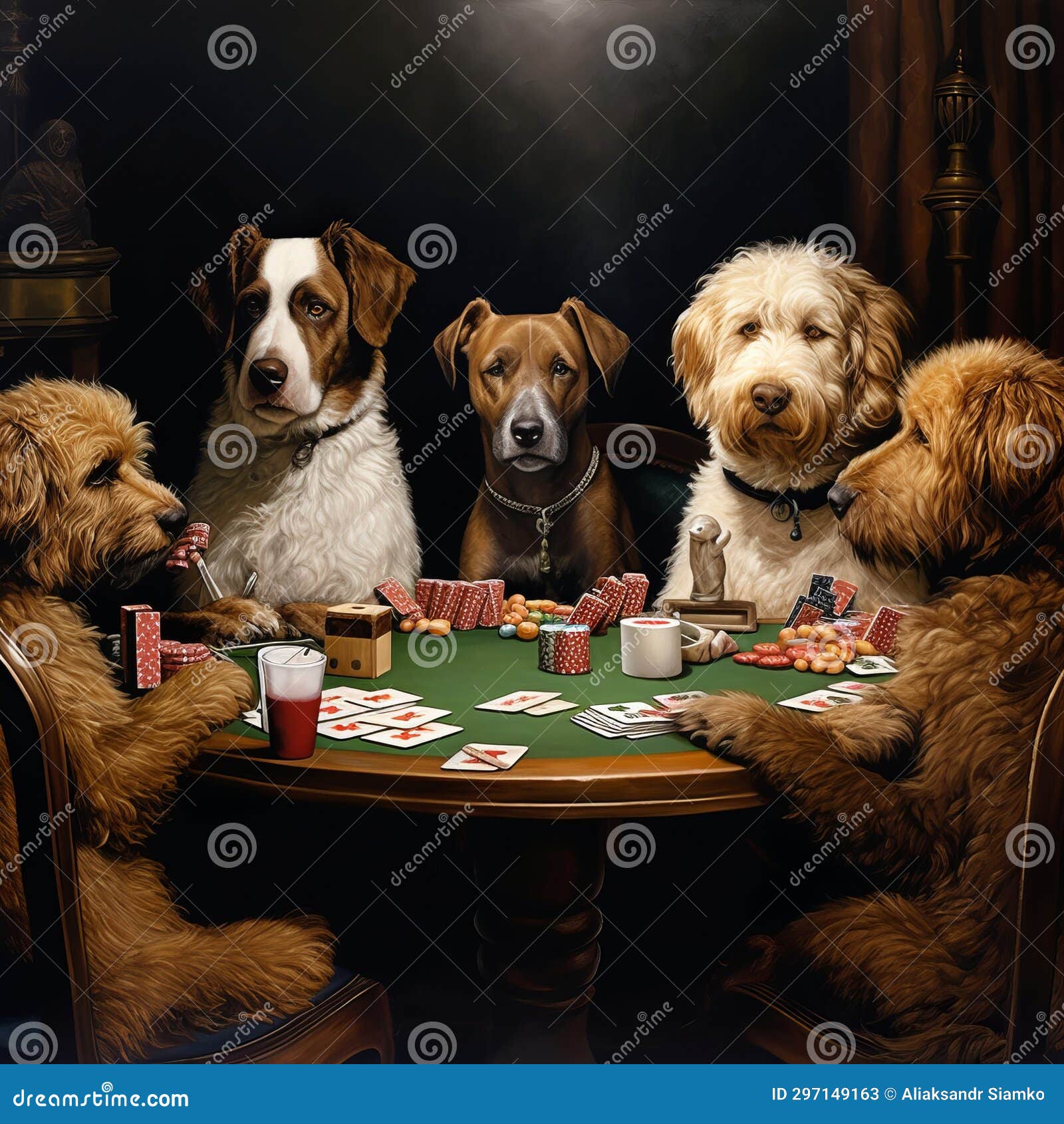 A Group of Dogs Playing Cards at a Table Stock Illustration ...