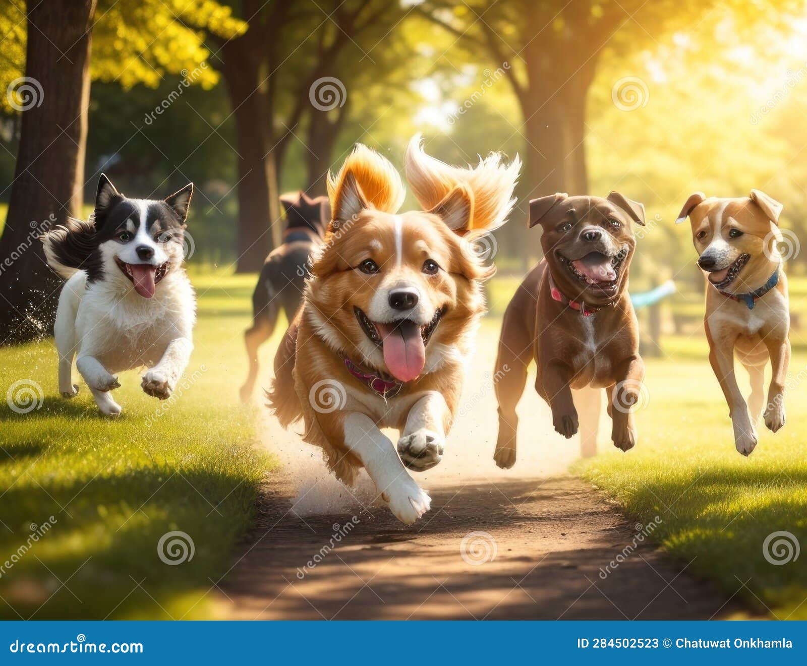 Group of Dogs Running in the Park Having Fun.generative AI Stock ...