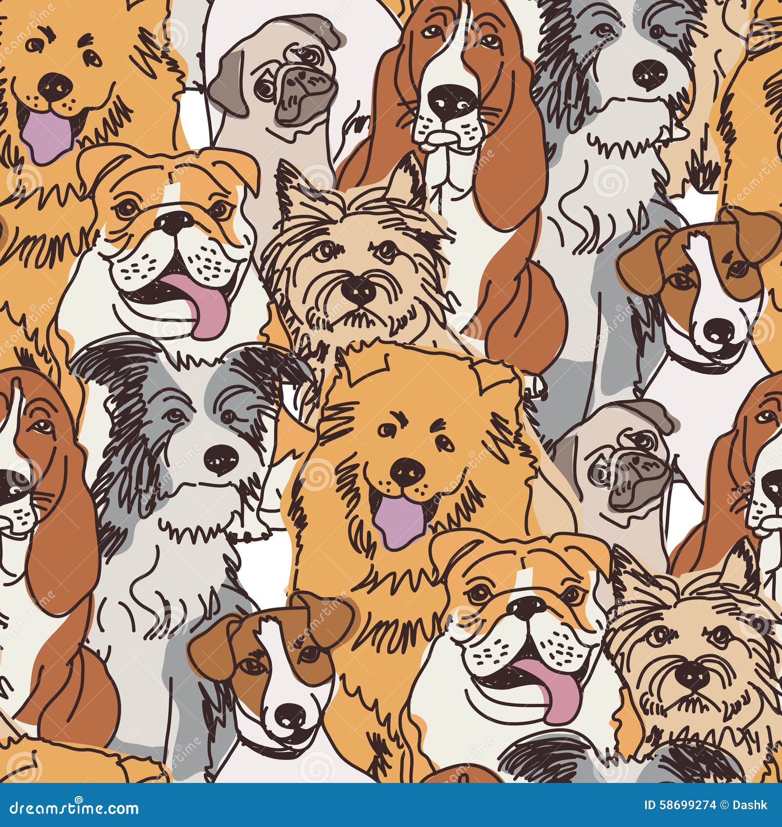 Group Dogs Seamless Pattern Color Stock Vector - Illustration of crowd ...
