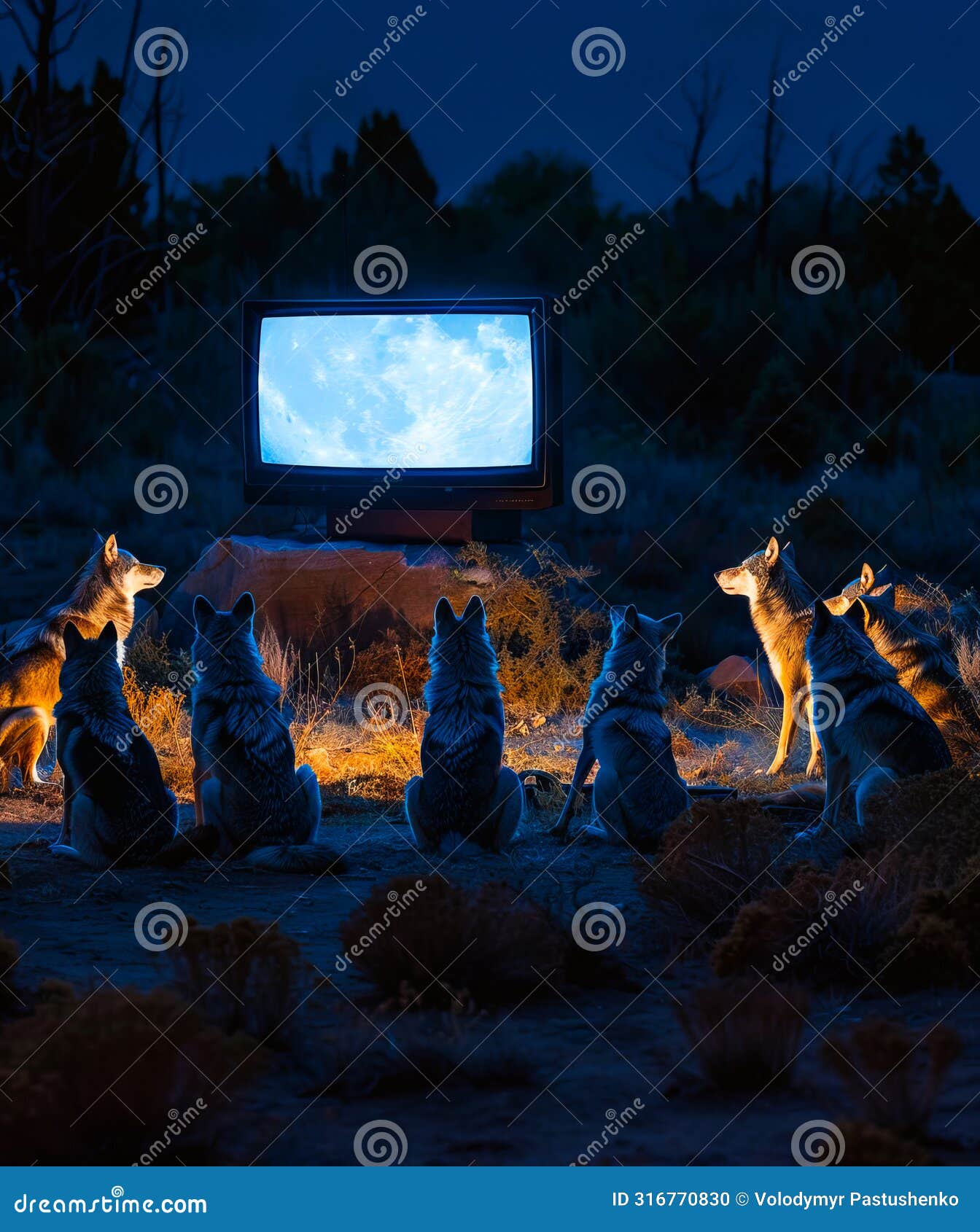 A Group of Dogs Watching a Television Screen Stock Photo - Image of ...