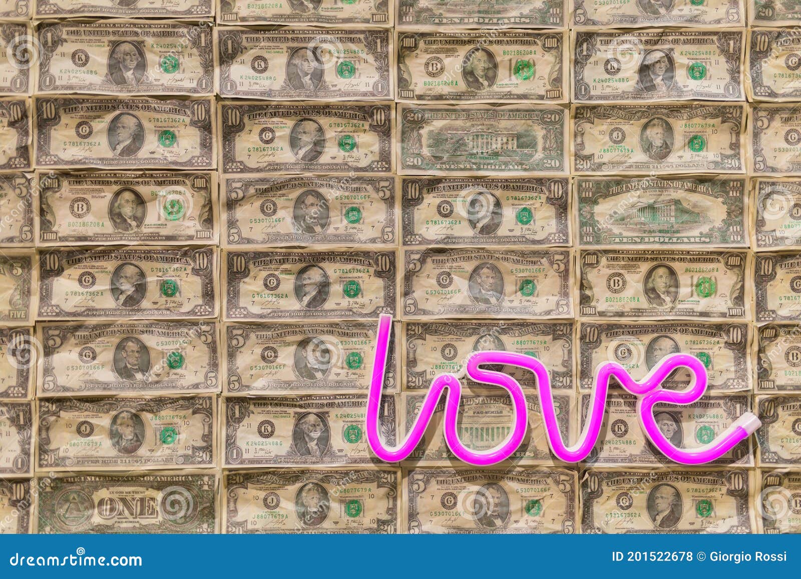 Group of Dollar Banknote in Line with Love Test in Pink Color Stock ...