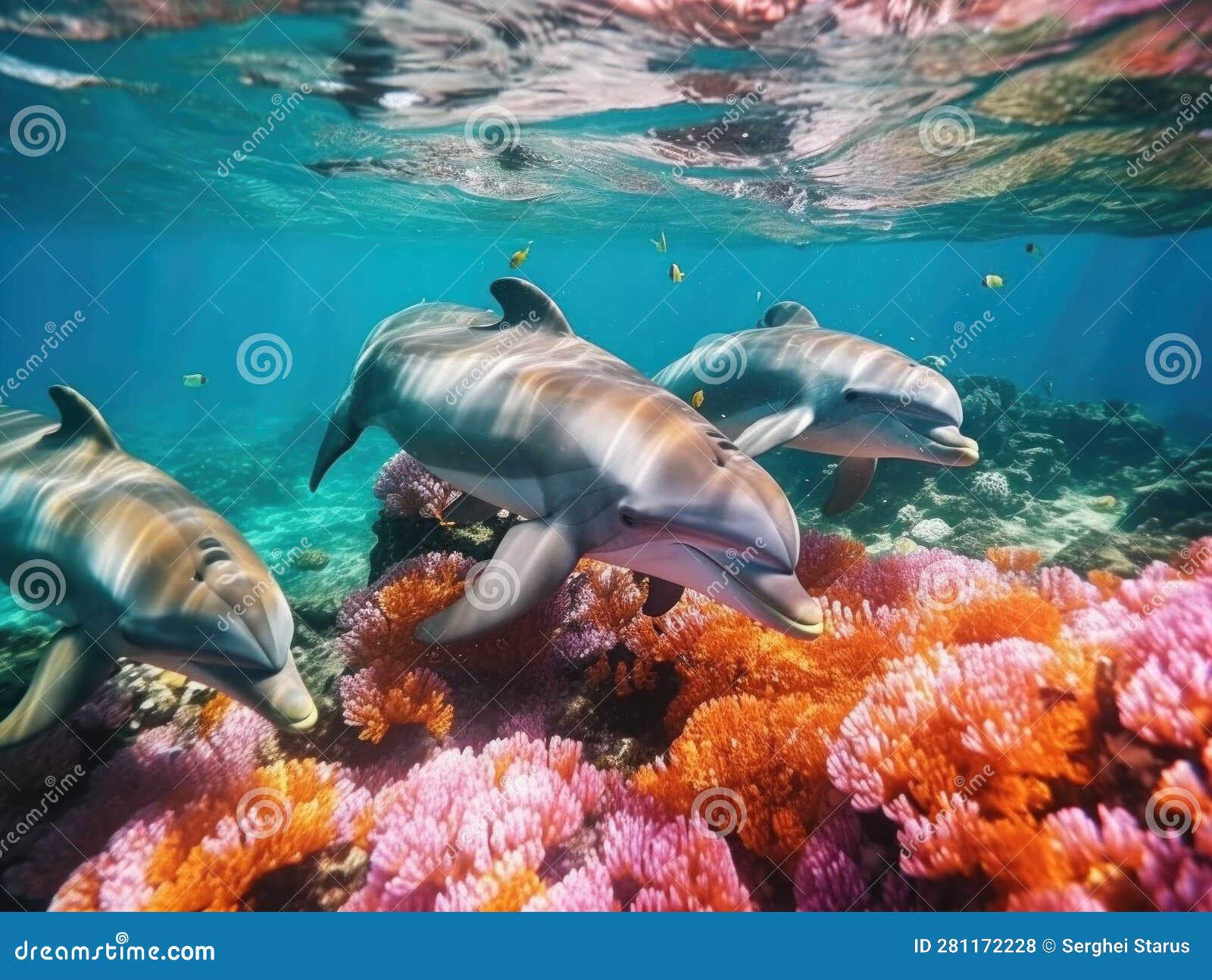A Group of Dolphins Swimming Over a Coral Reef. Generative AI Image ...