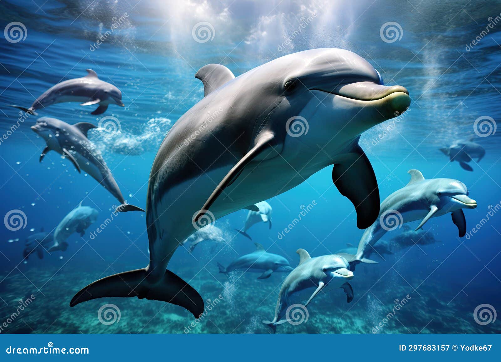 Group of Dolphins Under the Sea., Undersea Animals Stock Illustration ...