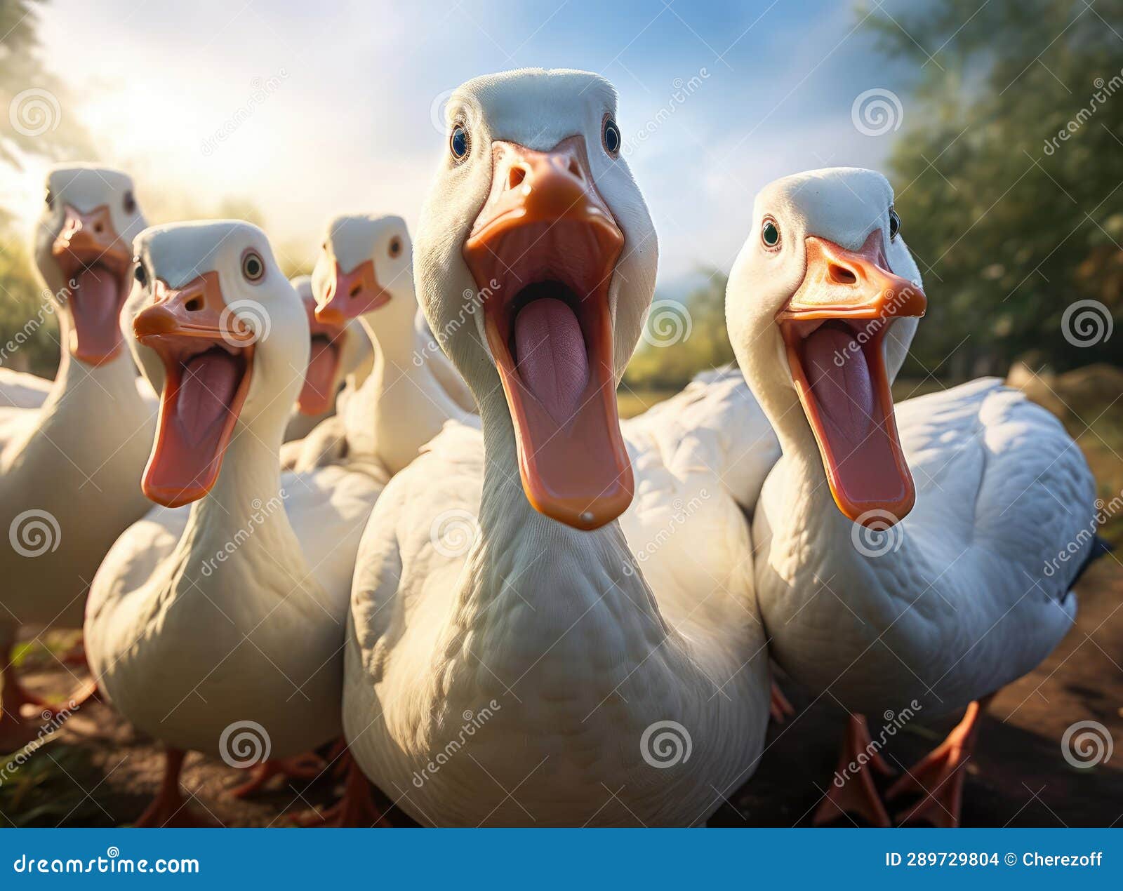 A group of domestic geese stock photo. Image of park - 289729804