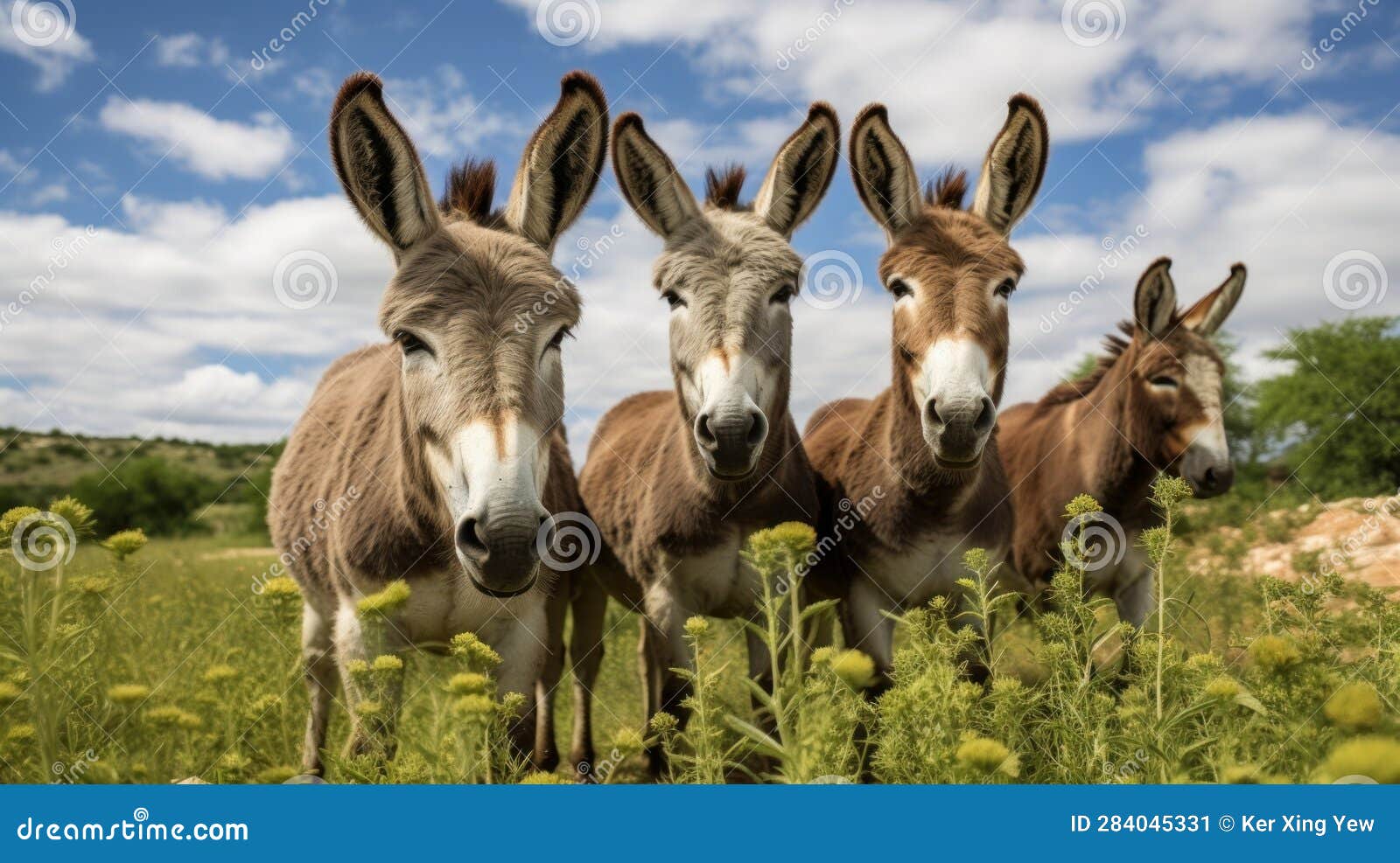 A Group of Donkeys are Standing in a Field Stock Illustration ...