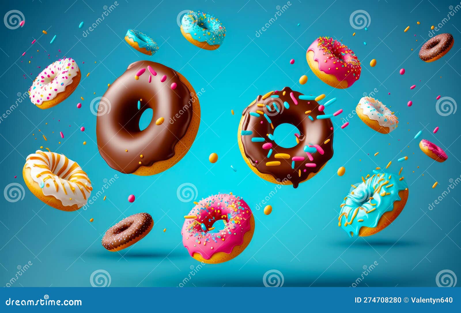 Group of Donuts with Sprinkles Flying in the Air. Generative AI Stock ...