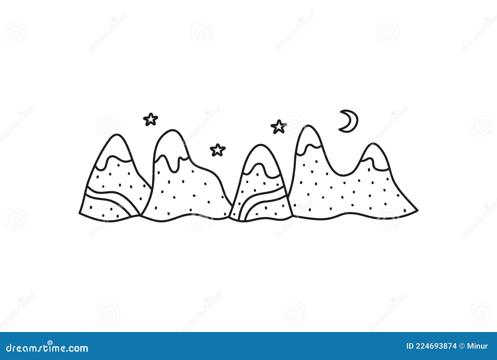 Group of doodle mountains. stock vector. Illustration of hill - 224693874