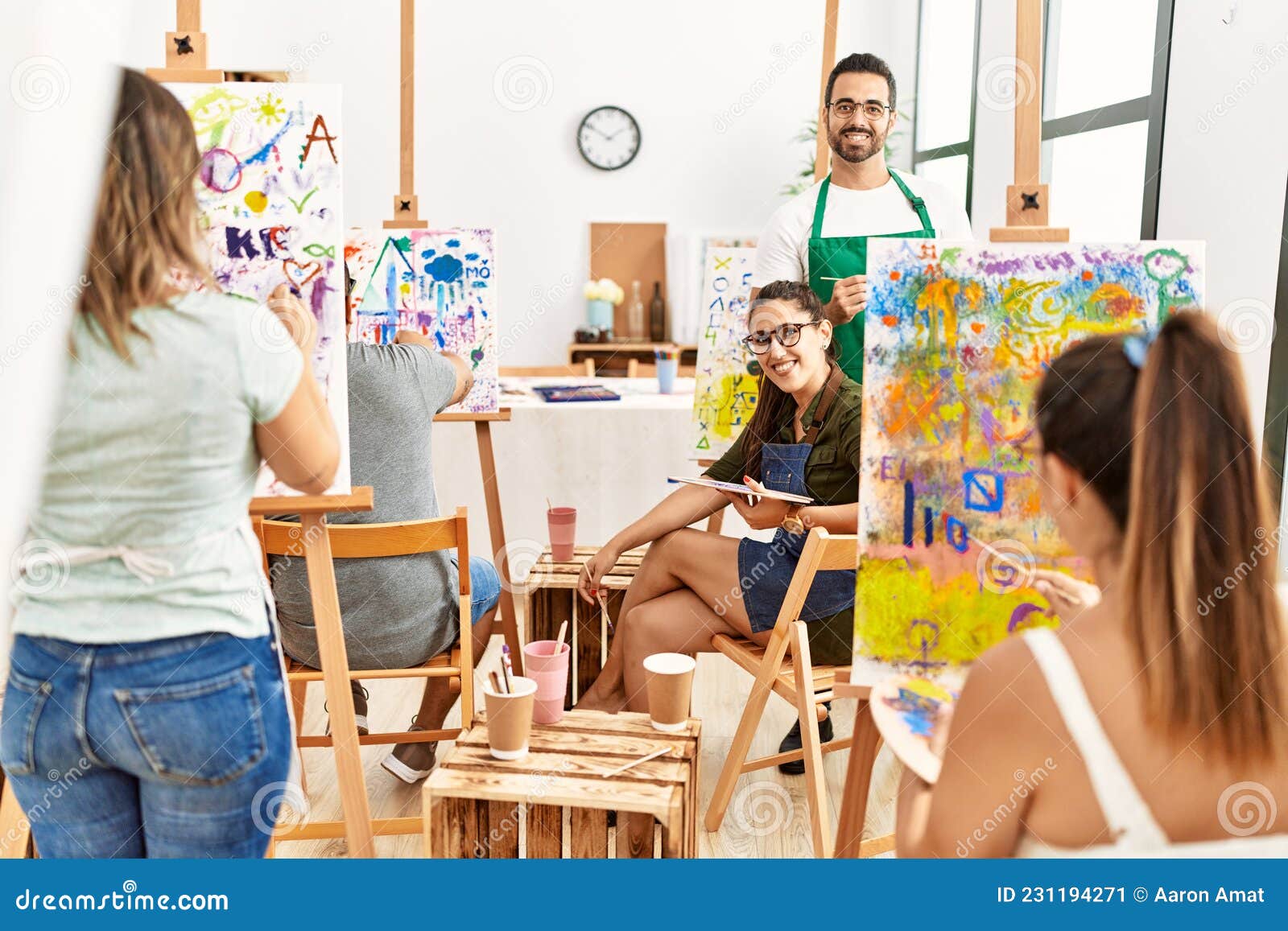 Group of Draw Students Drawing at Art Studio Stock Image - Image of ...