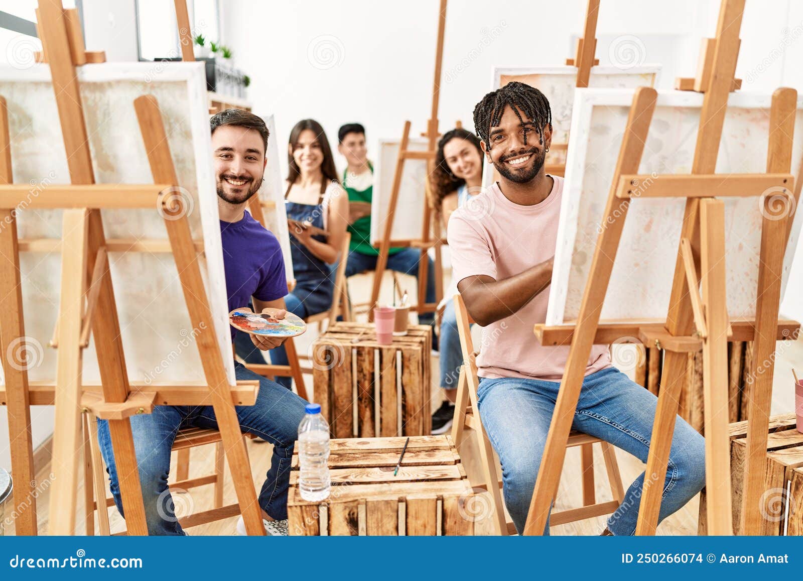 Group of Draw Students Smiling Happy Drawing at Art Studio Stock Photo ...