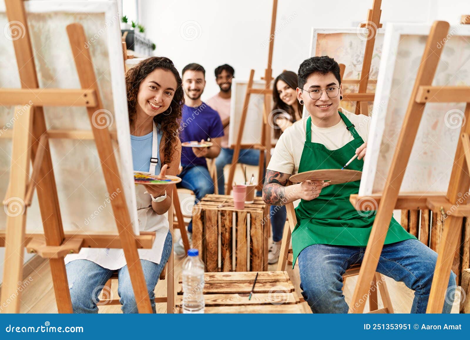 Group of Draw Students Smiling Happy Drawing at Art Studio Stock Image ...