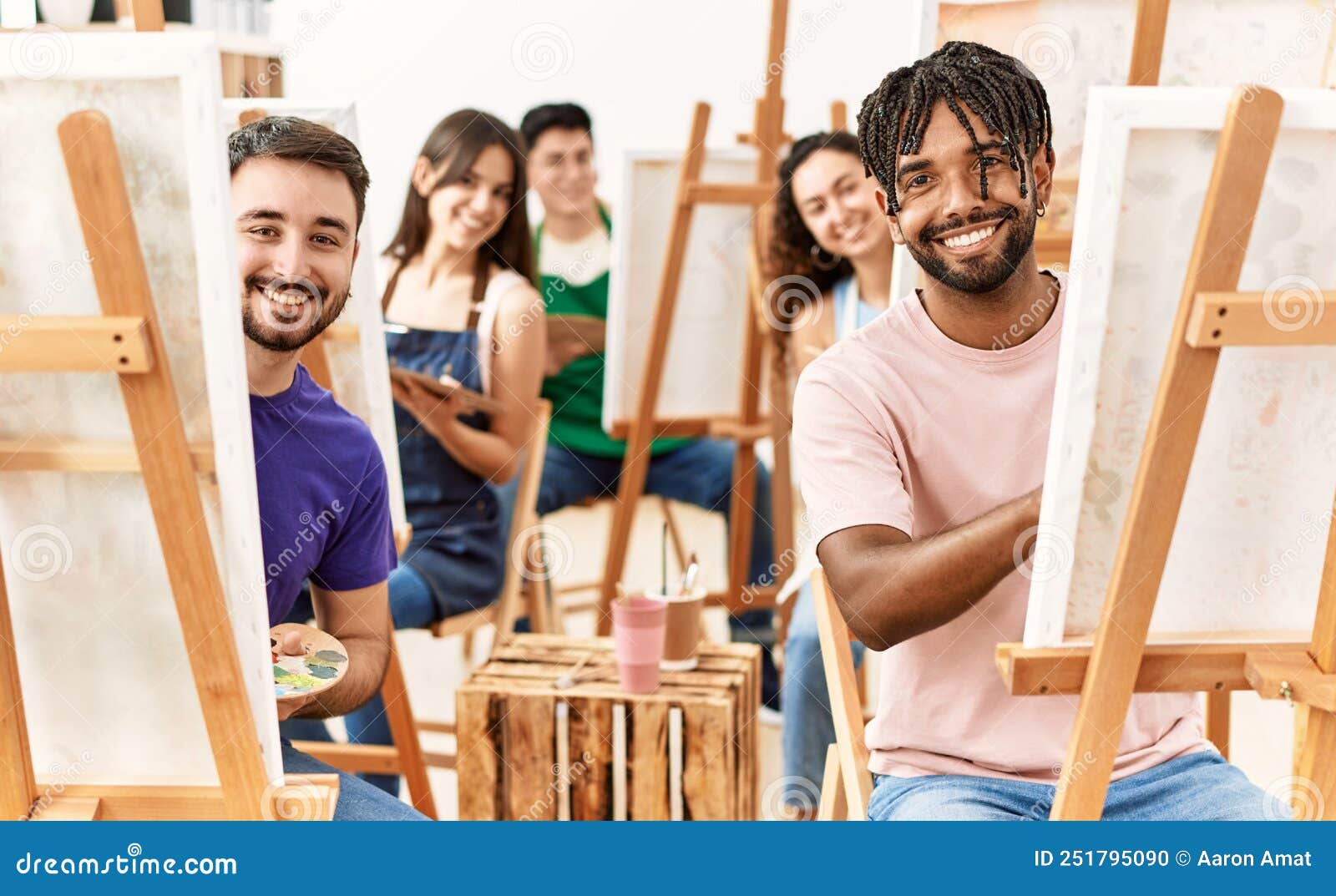 Group of Draw Students Smiling Happy Drawing at Art Studio Stock Photo ...