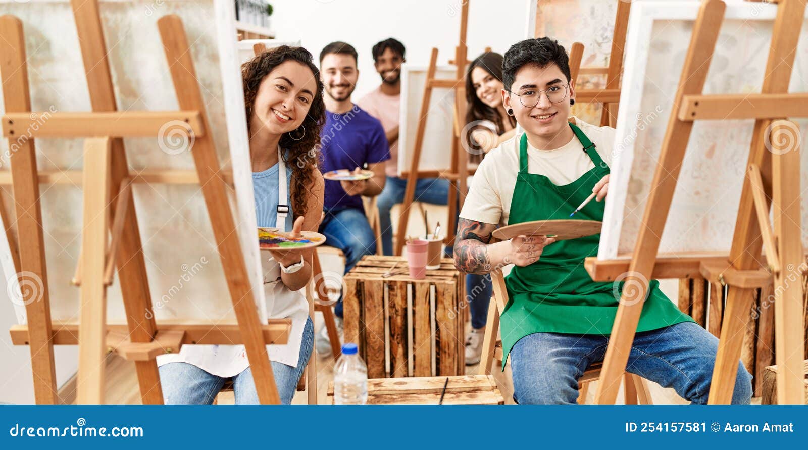 Group of Draw Students Smiling Happy Drawing at Art Studio Stock Image ...