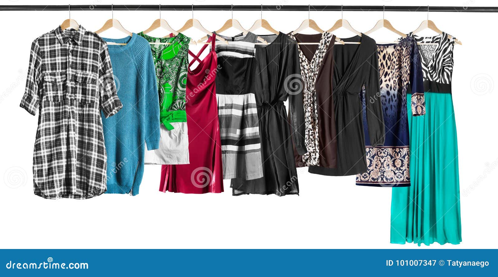 Group of dresses isolated stock image. Image of hanging - 101007347