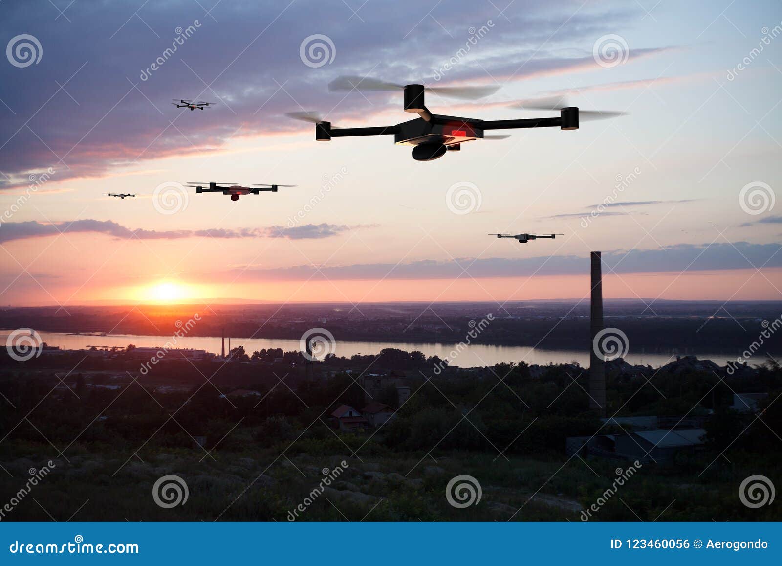 Group of Drones Above the City Stock Photo - Image of aircraft, control ...