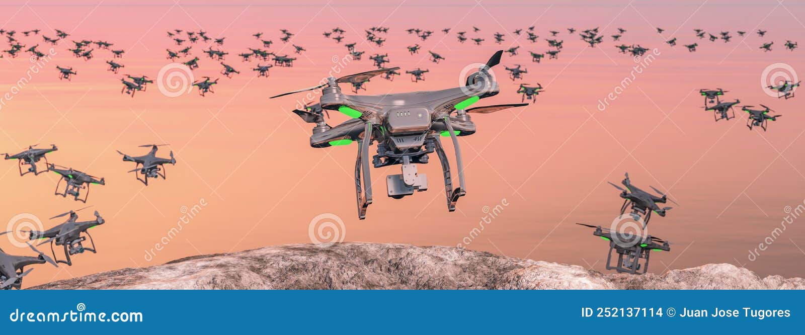Group of drones in the sky stock illustration. Illustration of aero ...
