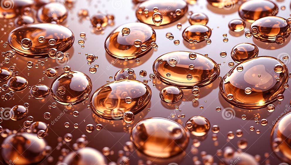 Group of Droplets Floating on a Reddish-brown Surface Stock ...