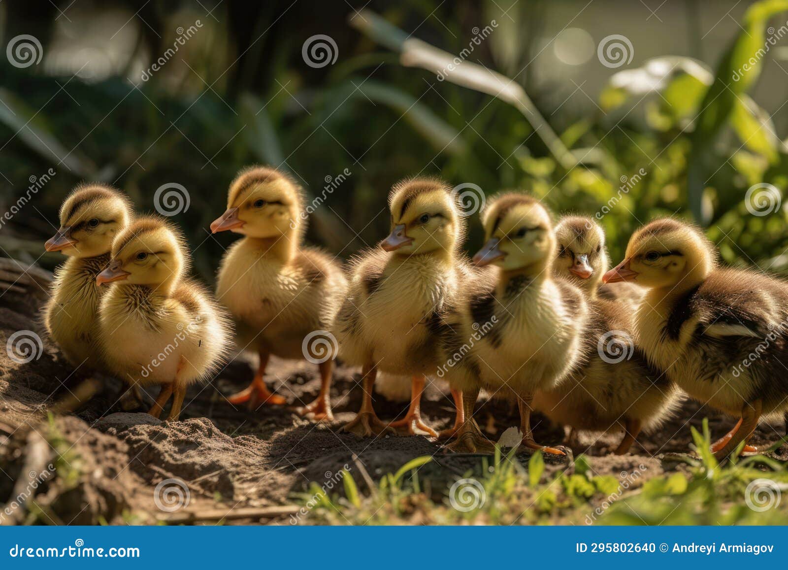 Group of Ducklings Walks Outdoors. Generative AI Stock Illustration ...