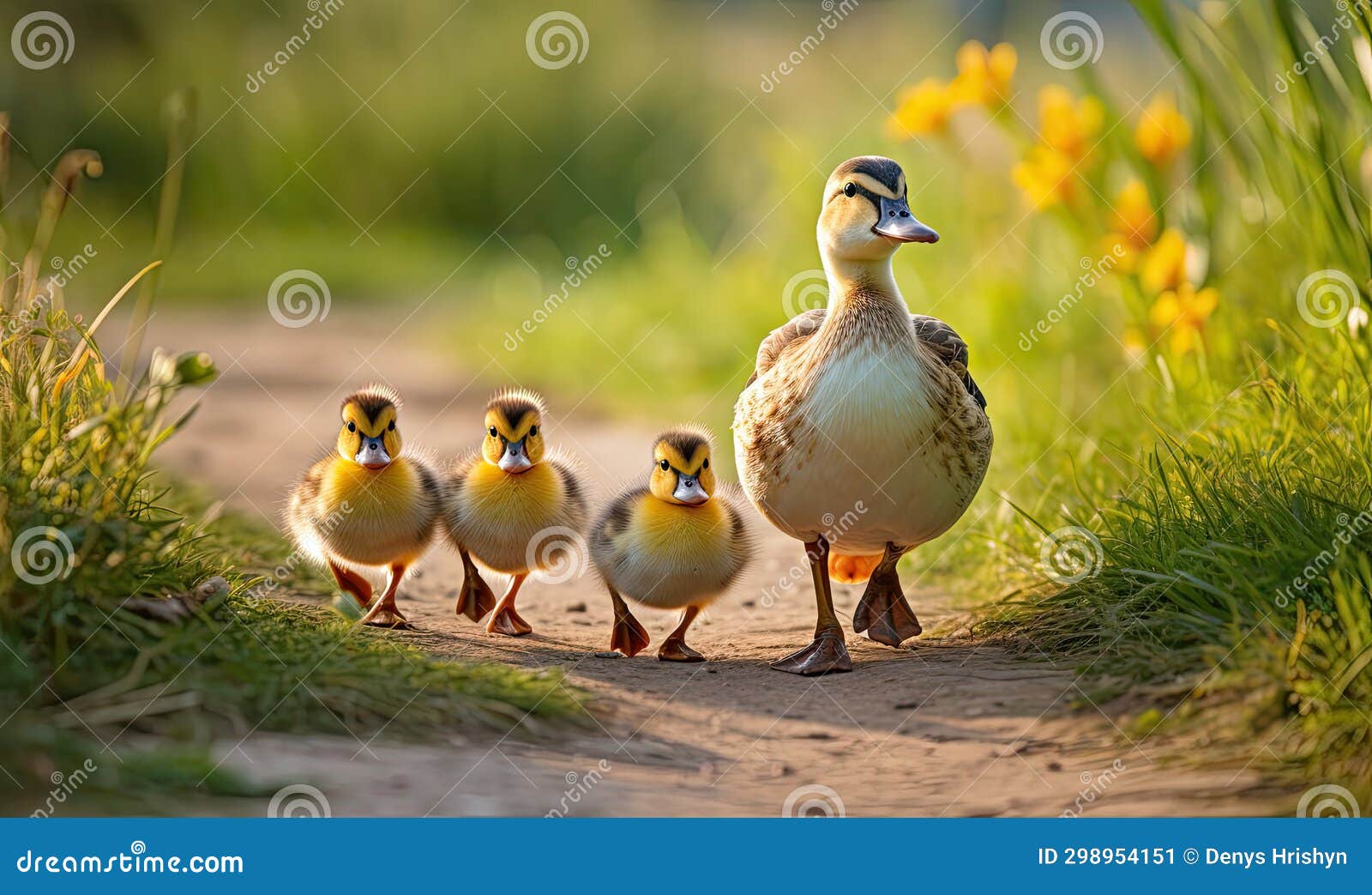 A Group of Ducks Walking Down a Dirt Road Stock Illustration ...