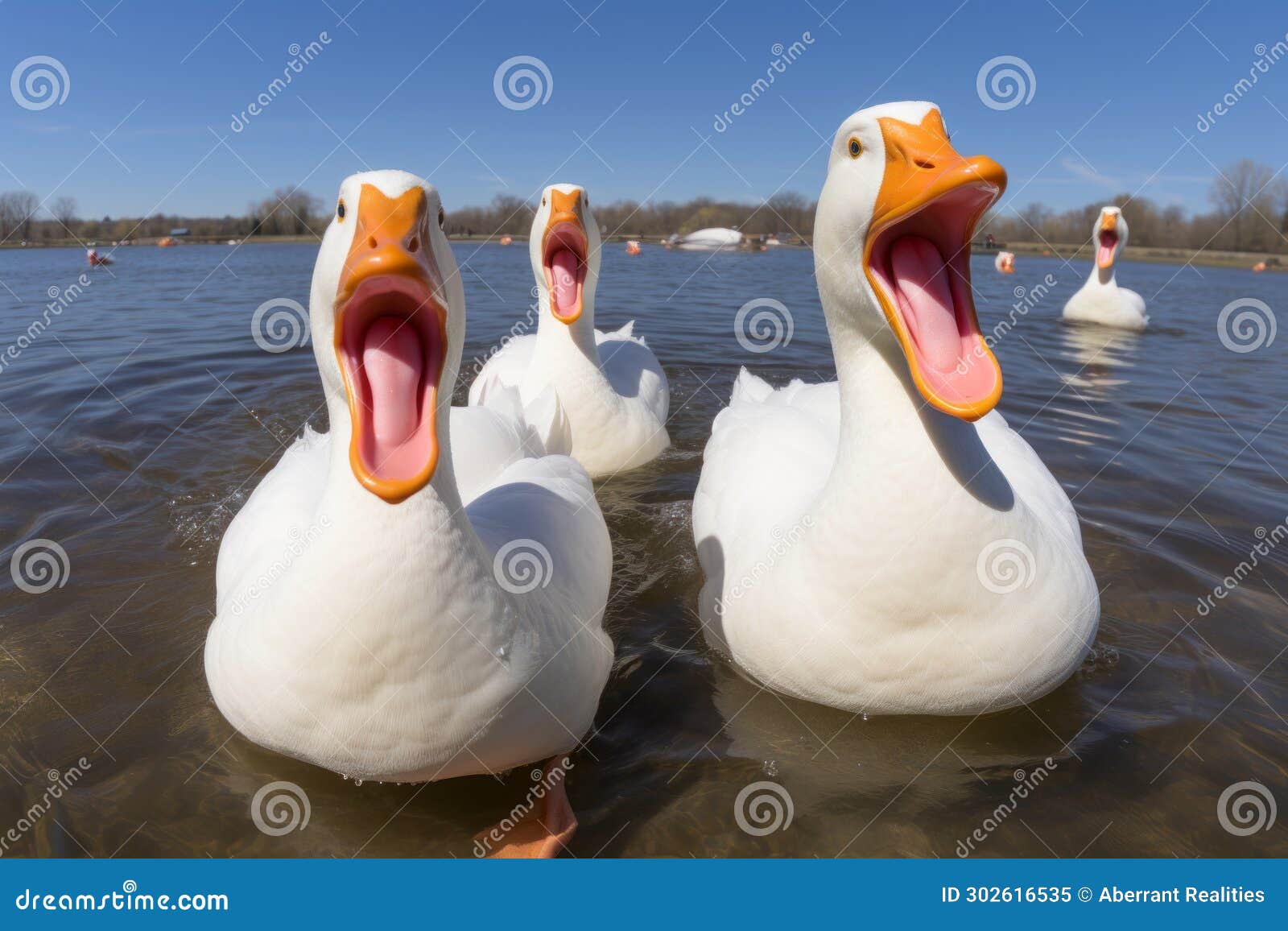 A Group of Ducks in the Water with Their Mouths Open Stock Illustration ...
