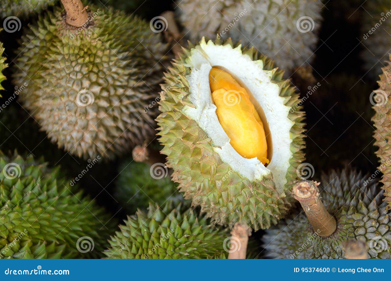 Group of Durian in the Market Stock Photo - Image of closeup, ripe ...