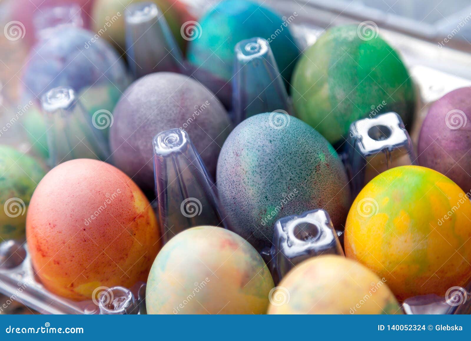 Group of Easter Colored Eggs in Plastic Container Stock Photo - Image ...